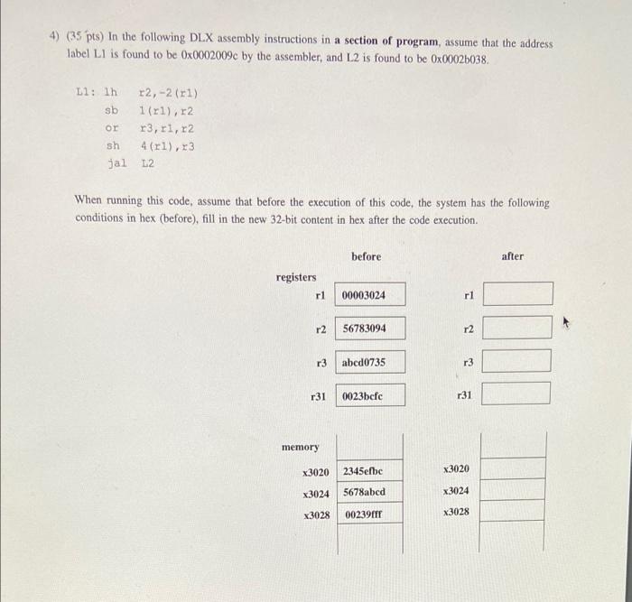 4) (35 pts) in the following DLX assembly | Chegg.com