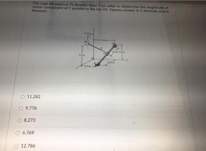 Solved The rope AB exerts a 75 Newton force T on collar A. | Chegg.com