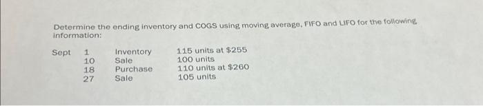 Solved Determine the ending inventory and COGS using moving | Chegg.com