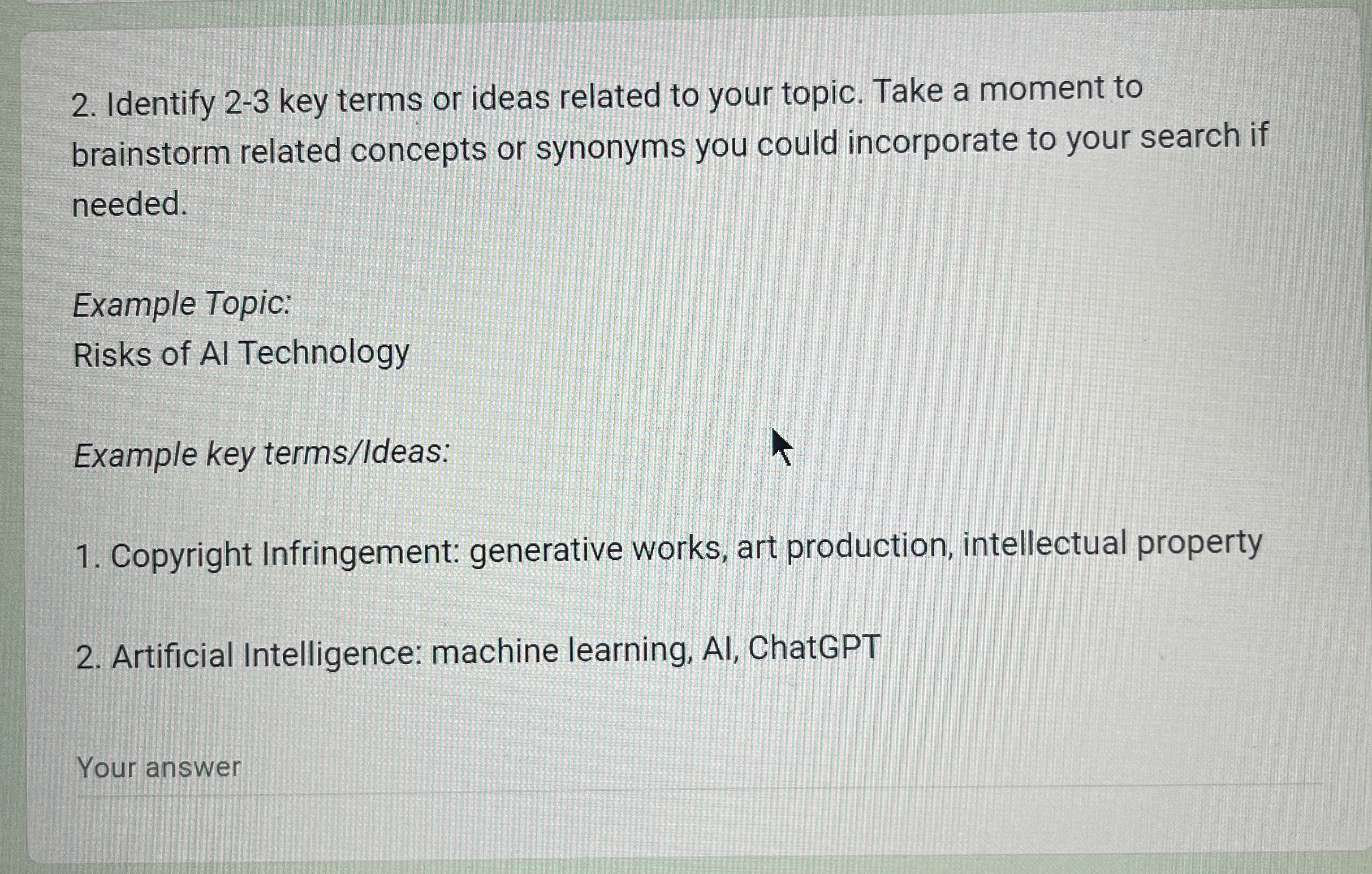 Solved Identify 2-3 ﻿key terms or ideas related to your | Chegg.com
