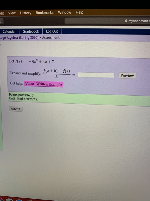 Solved dit View History Bookmarks Window Help myopenmath. | Chegg.com