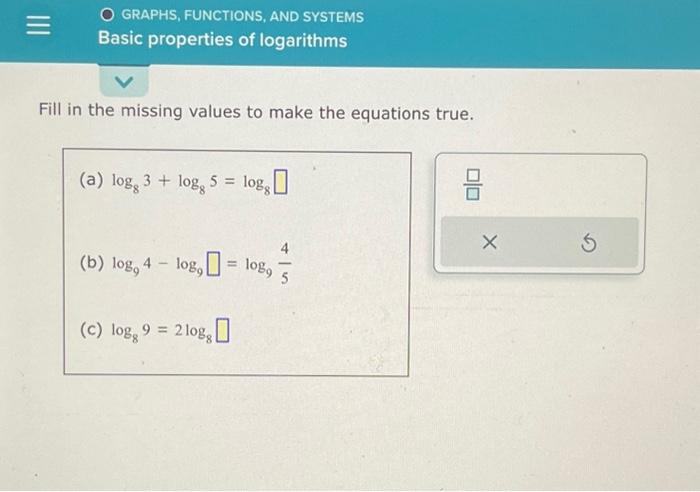 Solved Basic properties of logarithms Fill in the missing | Chegg.com