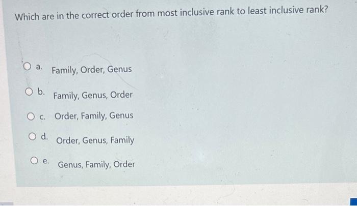 Solved Which are in the correct order from most inclusive | Chegg.com