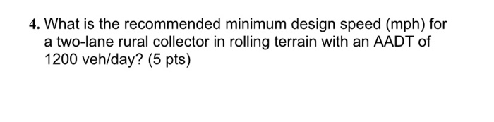 Solved 4. What is the recommended minimum design speed (mph) | Chegg.com
