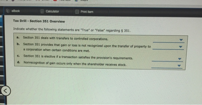 Solved eBook Calculator Print Item Tax Drill - Section 351 | Chegg.com