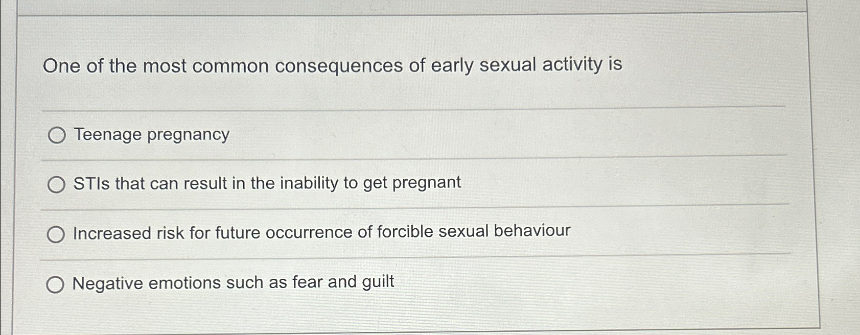 Solved One of the most common consequences of early sexual | Chegg.com
