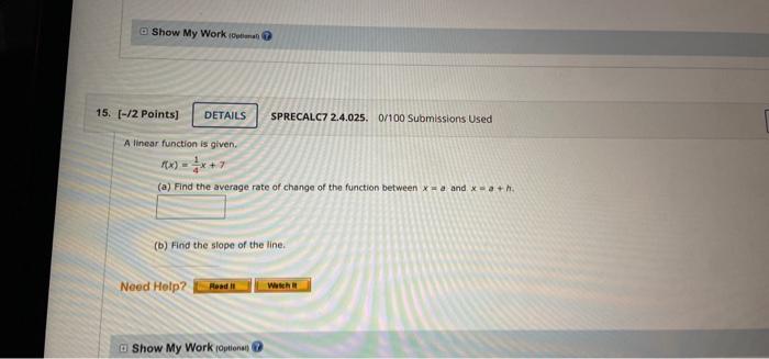 Solved Show My Work 15. [-/2 points) DETAILS SPRECALC7 | Chegg.com