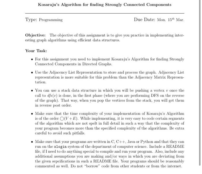 Solved Kosaraju's Algorithm for finding Strongly Connected | Chegg.com