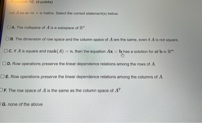 Solved Problem 10. (4 points) Let A be an mx n matrix. | Chegg.com