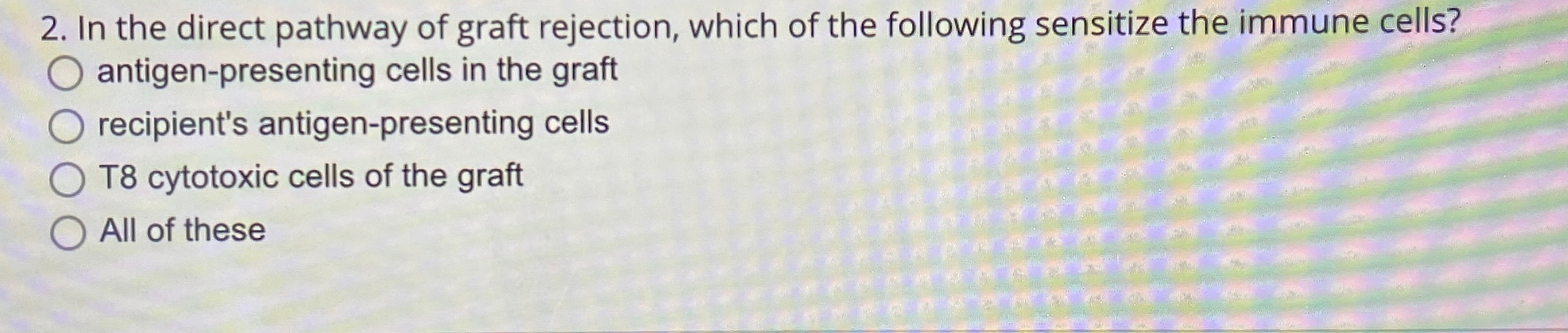Solved In the direct pathway of graft rejection, which of | Chegg.com