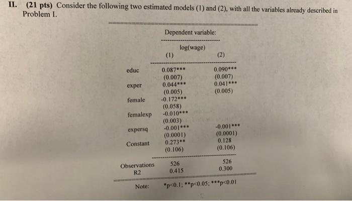 Solved II. (21 pts) Consider the following two estimated | Chegg.com