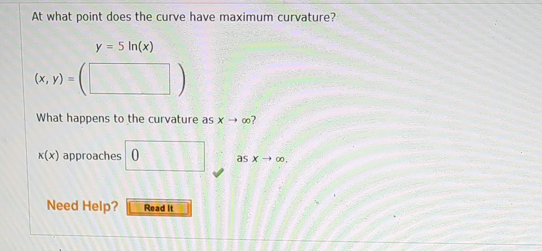 Solved At what point does the curve have maximum curvature? | Chegg.com