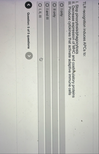 Solved TLR recognition induces APCs to:I. Stop | Chegg.com