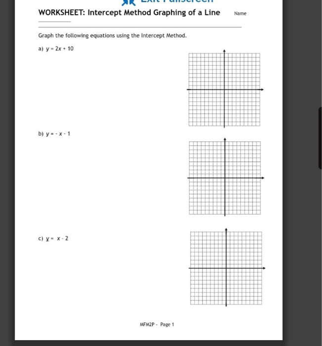 Solved Exit Fullscreen WORKSHEET: Intercept Method Graphing | Chegg.com