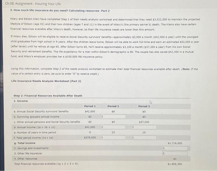 Solved Ch 08: Assignment - Insuring Your Life 3. How much | Chegg.com
