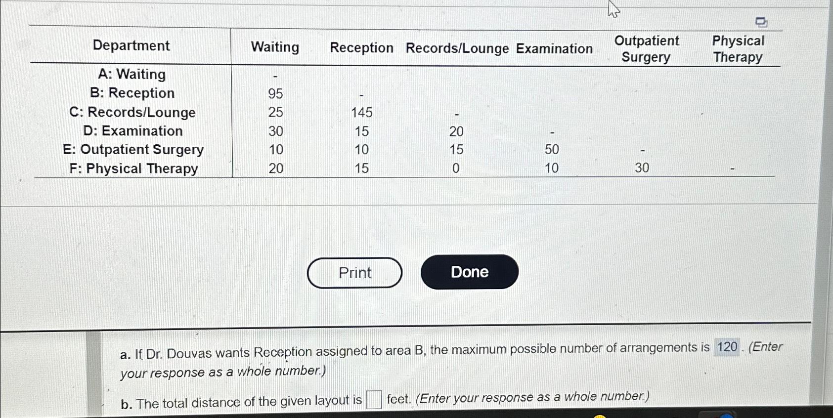 Solved \table[[Department,Waiting,Reception,Records/Lounge | Chegg.com