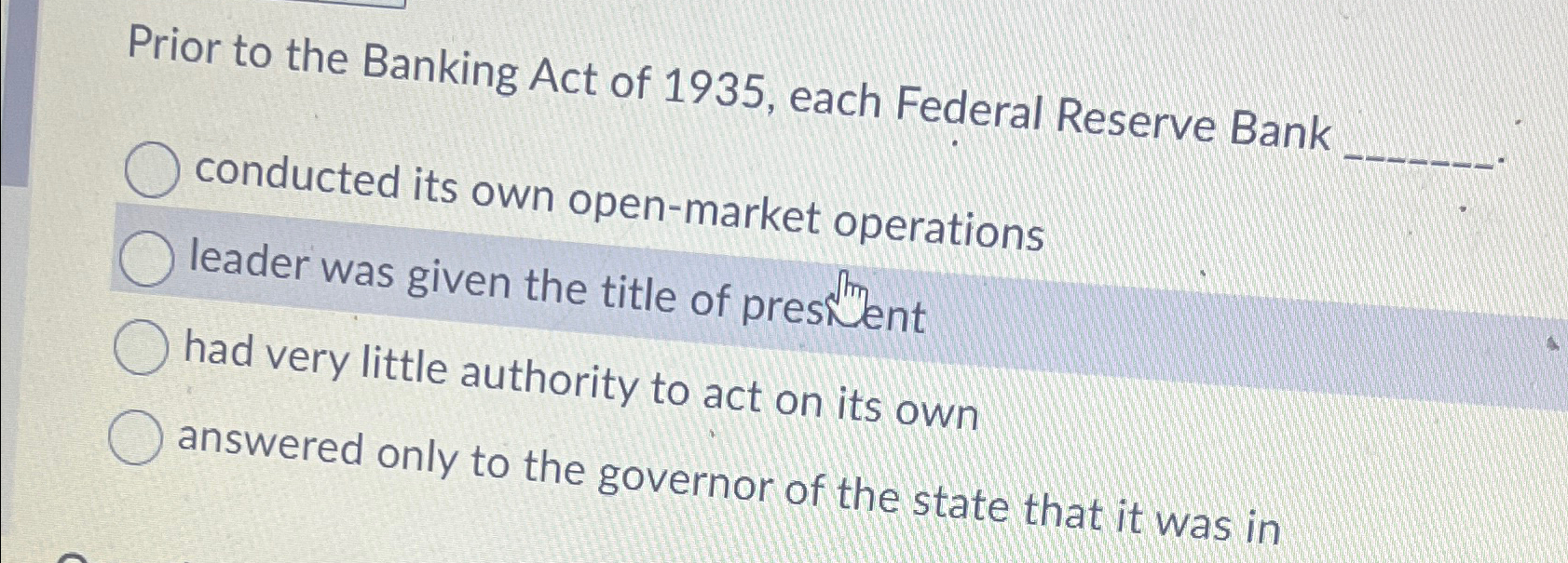 Solved Prior to the Banking Act of 1935, ﻿each Federal | Chegg.com