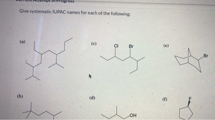 Solved Progress Give systematic IUPAC names for each of the | Chegg.com