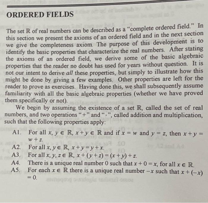 Solved 1. Let x, y, and 2 be real numbers. Use A1-A5, M1-M5, | Chegg.com