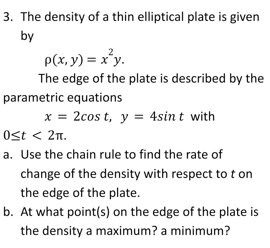 Solved 3. The density of a thin elliptical plate is given 1. | Chegg.com