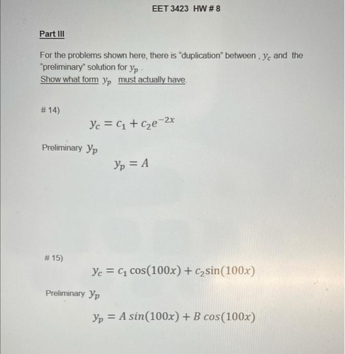 Solved EET 3423 HW #8 Part III For the problems shown here, | Chegg.com