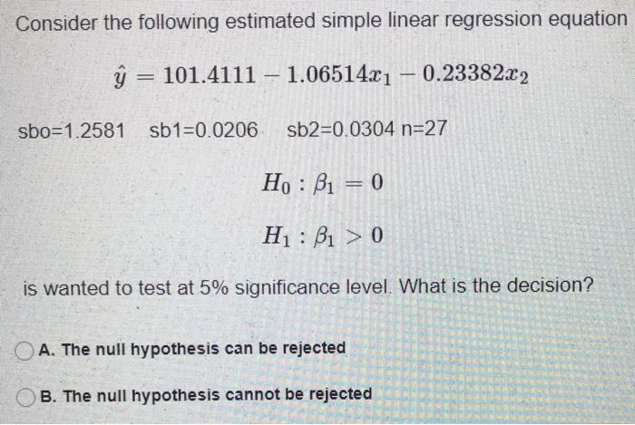 Solved Consider the following estimated simple linear | Chegg.com