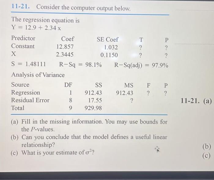 Solved 11-21. Consider the computer output below. The | Chegg.com