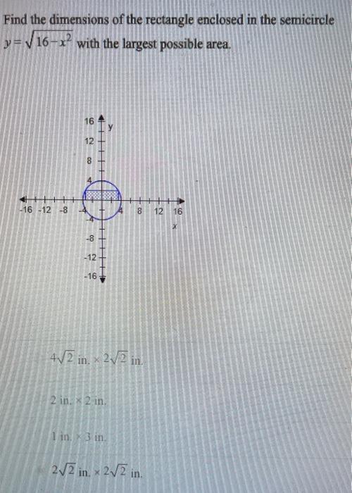 Solved Find the dimensions of the rectangle enclosed in the | Chegg.com
