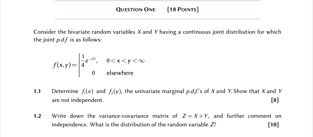 Solved QUestion ONE[18 ﻿Points]Consider the bivariate random | Chegg.com