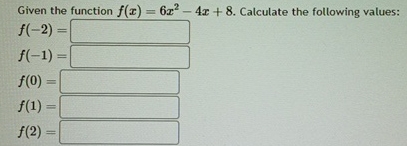 Solved Given the function f(x)=6x2-4x+8. ﻿Calculate the | Chegg.com