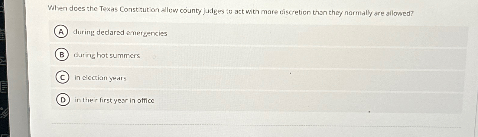 Solved When does the Texas Constitution allow county judges | Chegg.com