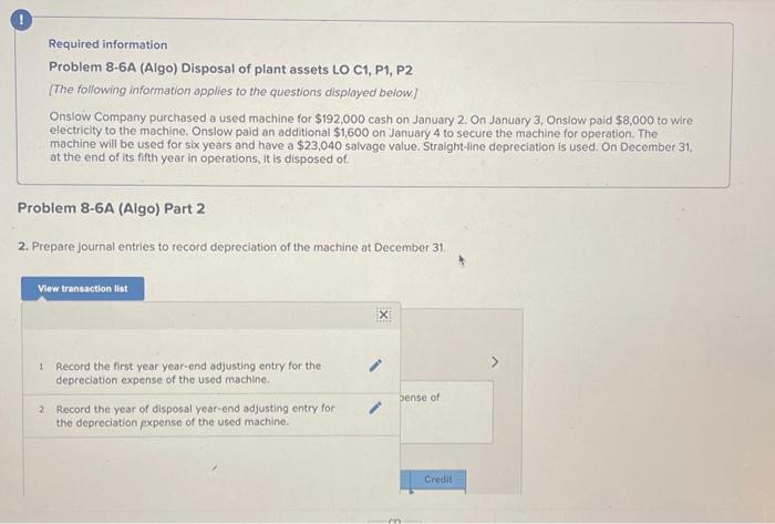 Solved Required information Problem 8-6A (Algo) Disposal of | Chegg.com