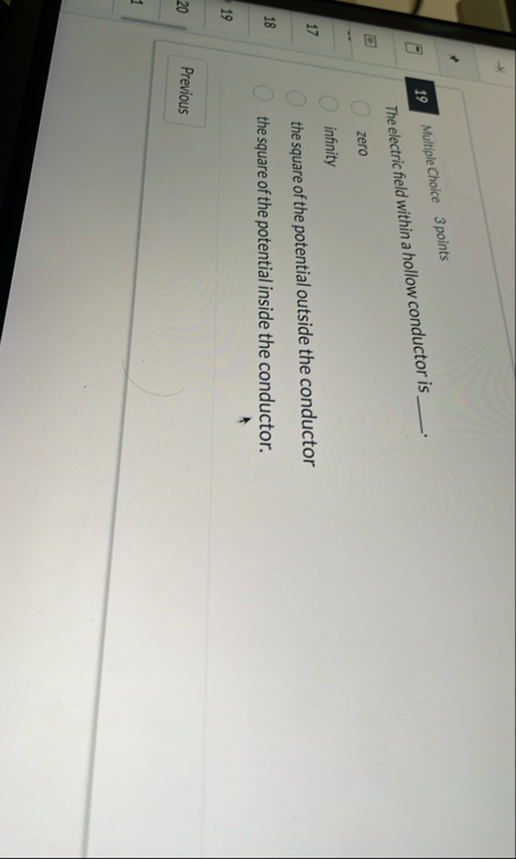 Solved 19 ﻿Multiple Choice 3 ﻿pointsThe electric field | Chegg.com