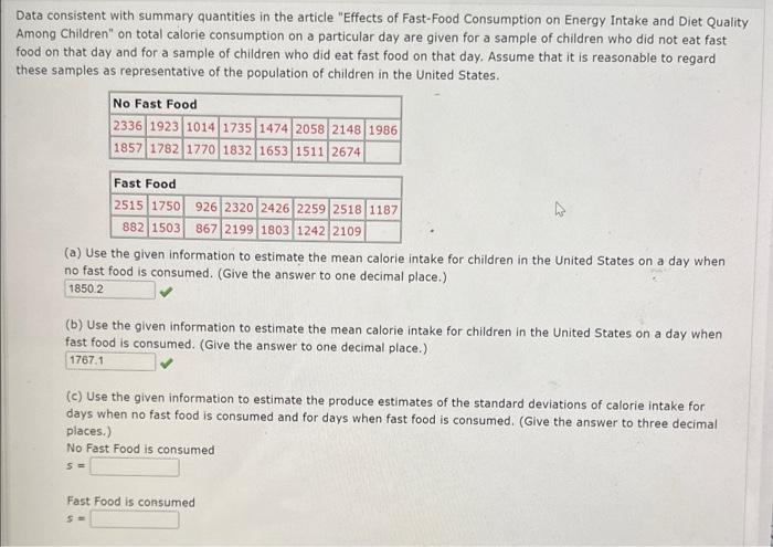 Solved Data consistent with summary quantities in the | Chegg.com
