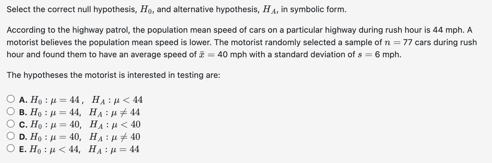 Solved Select the correct null hypothesis, H0, ﻿and | Chegg.com