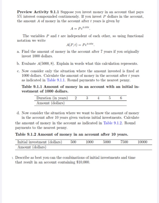 Solved Preview Activity 9.1.1 Suppose you invest money in an | Chegg.com