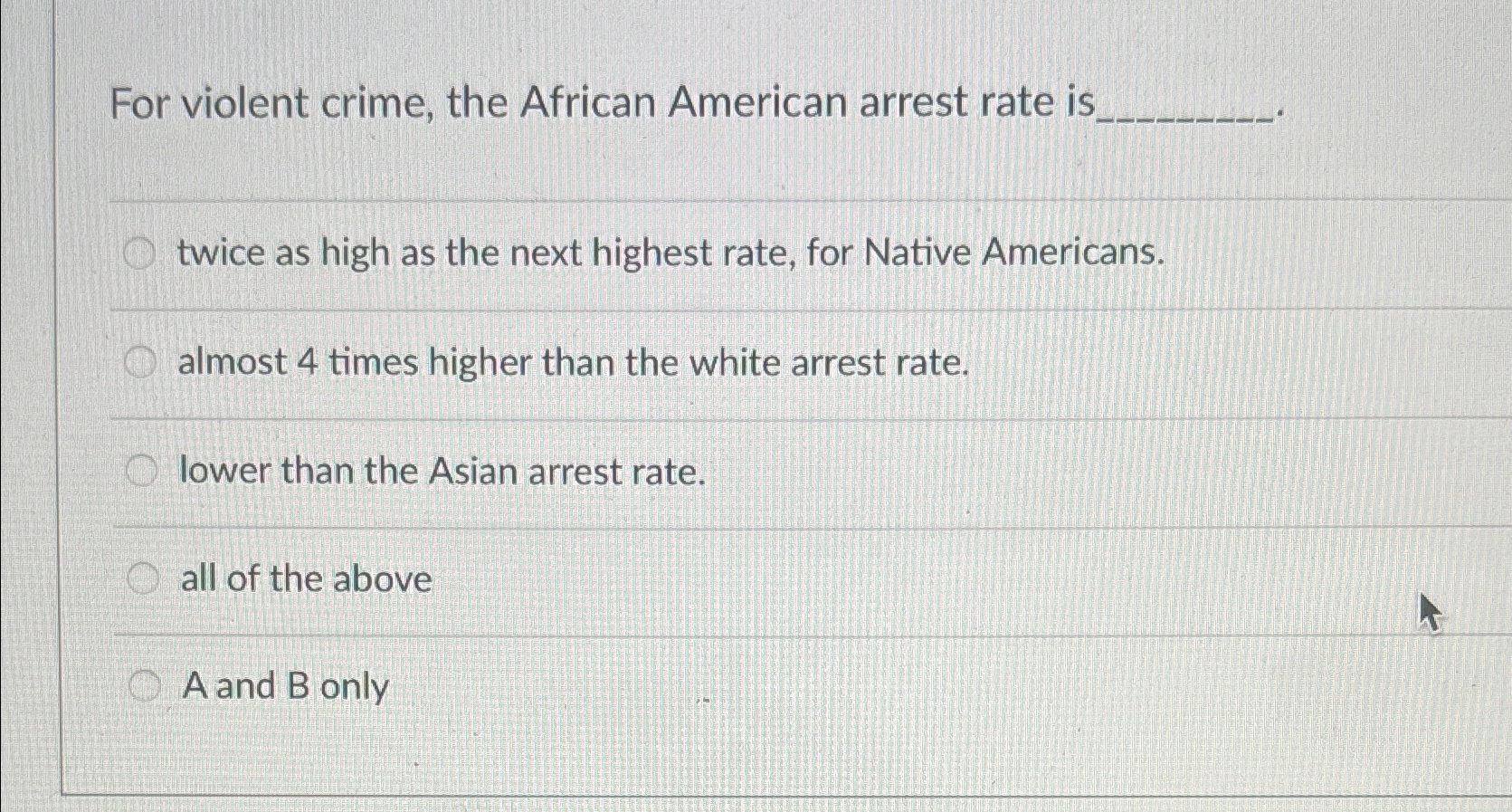 Solved For violent crime, the African American arrest rate | Chegg.com