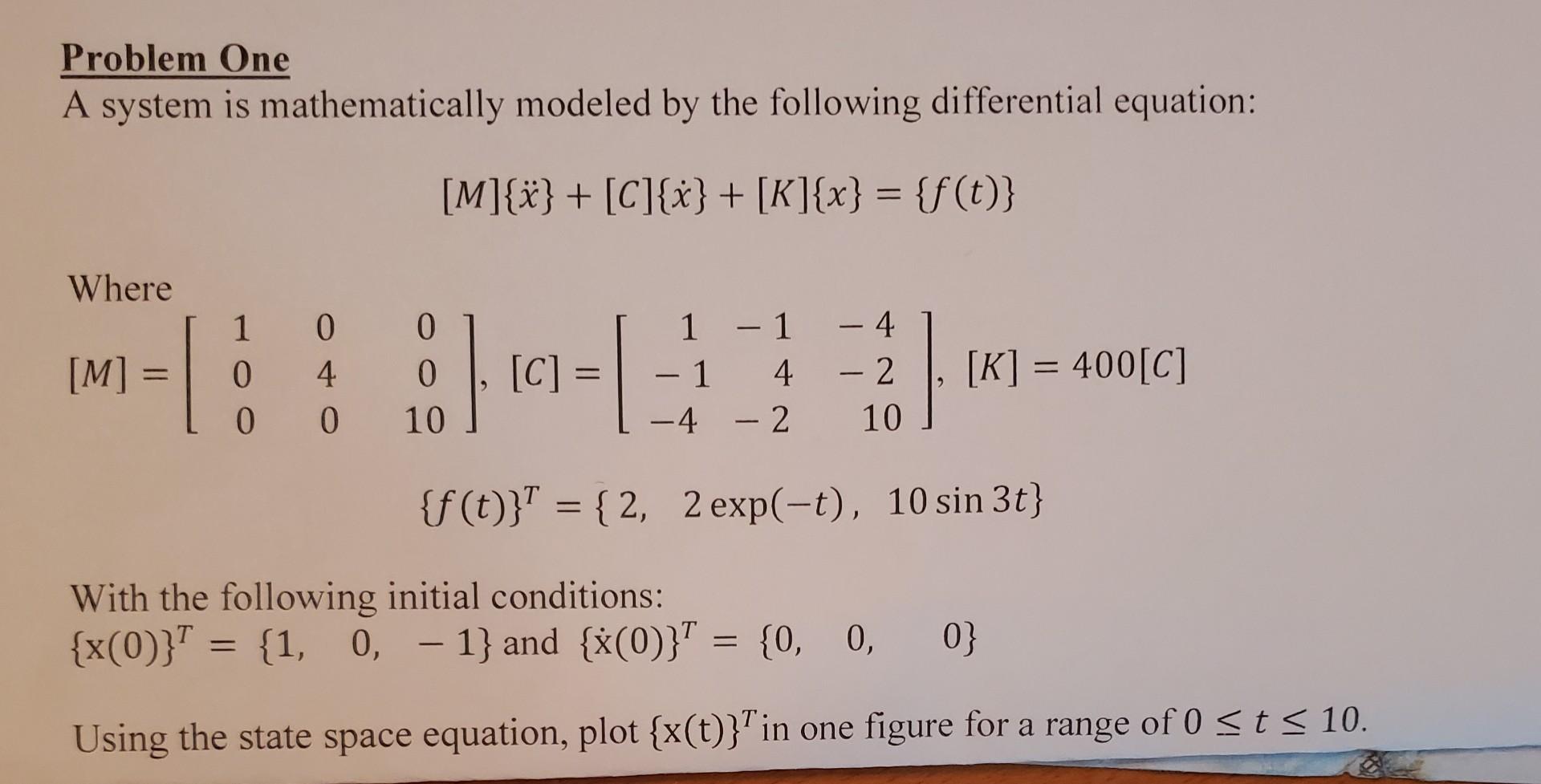 Solved Solve Using State Space Equation On Matlab And