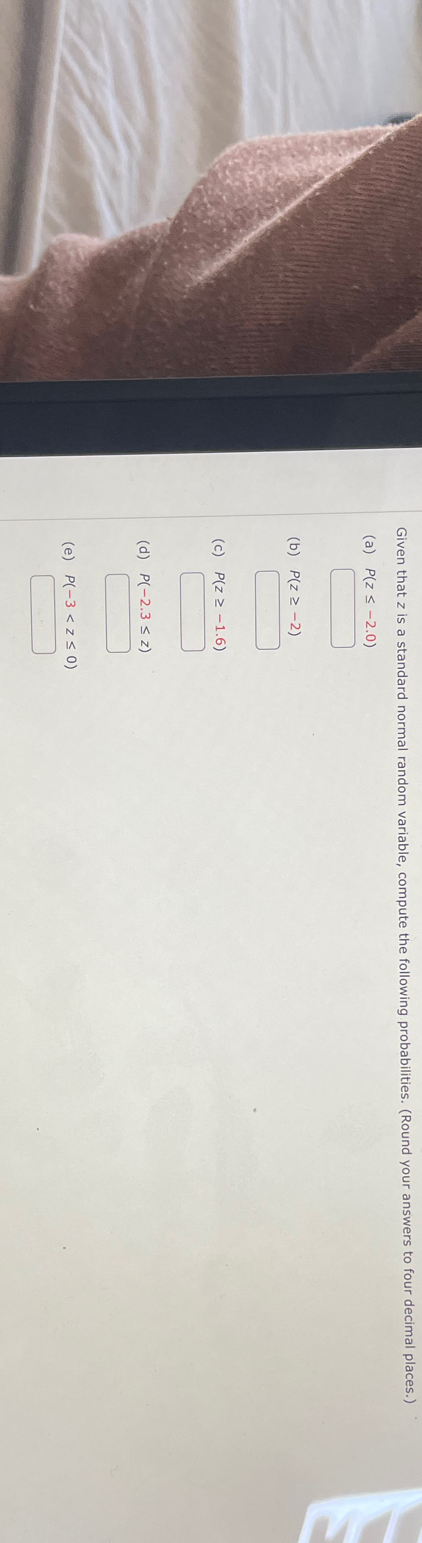 Solved Given that z ﻿is a standard normal random variable, | Chegg.com