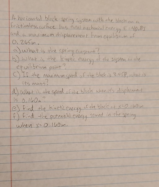 Solved 2. A horizontal block-spring sehstem with the block | Chegg.com
