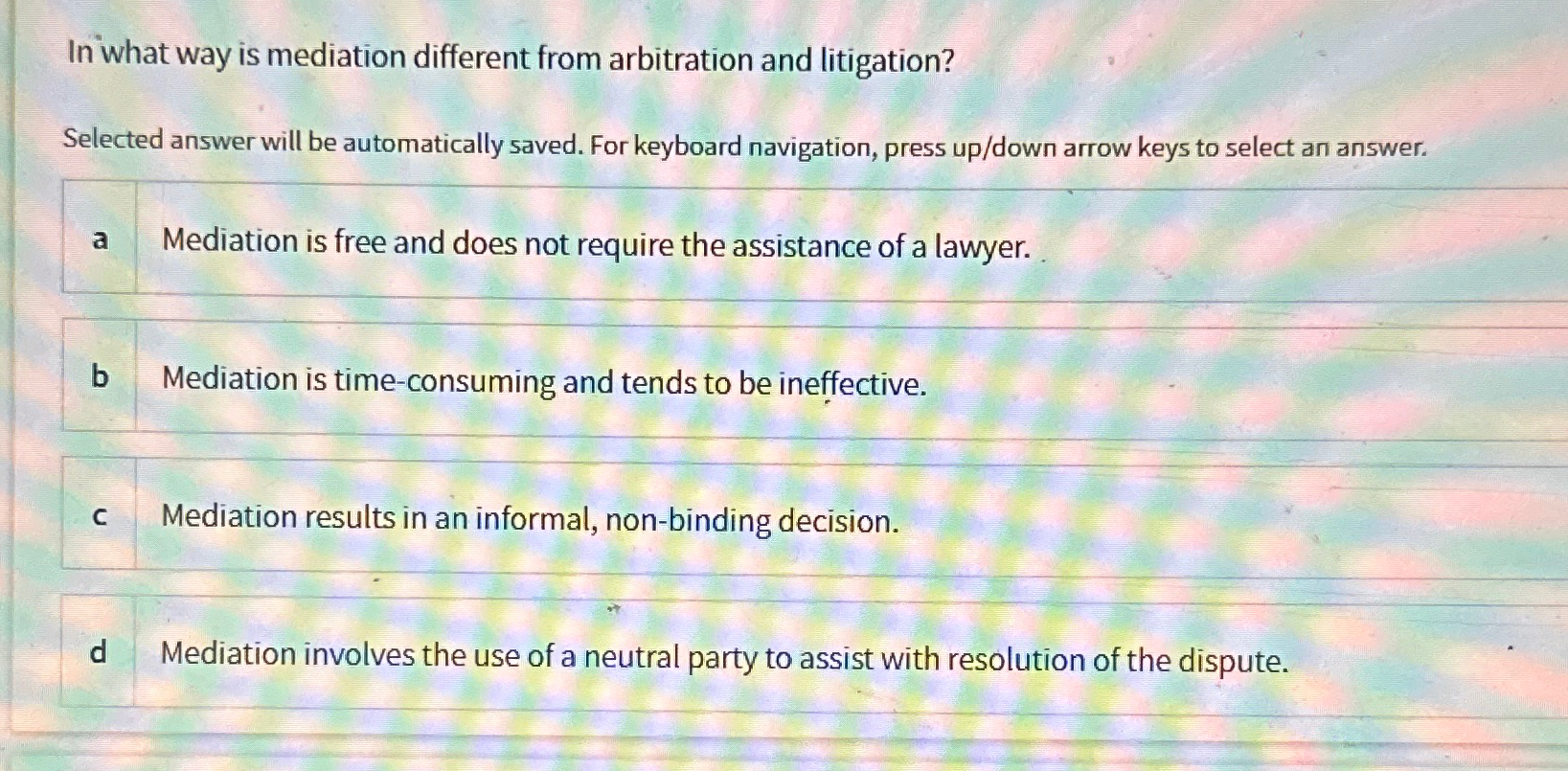 Solved In what way is mediation different from arbitration | Chegg.com