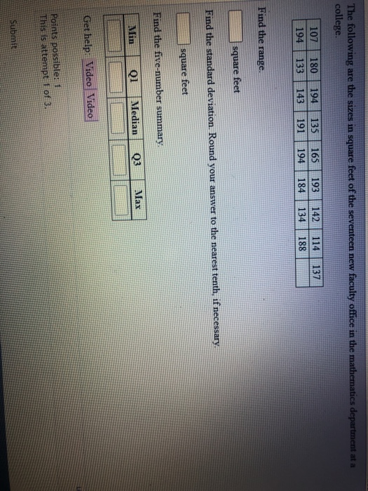 Solved The following are the sizes in square feet of the | Chegg.com