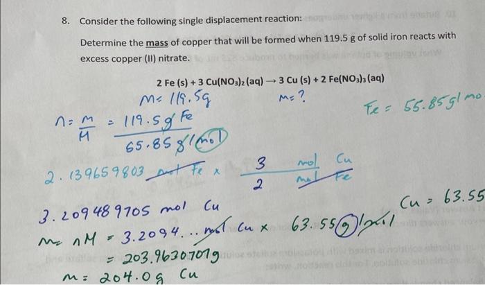 Solved 8. Consider the following single displacement | Chegg.com