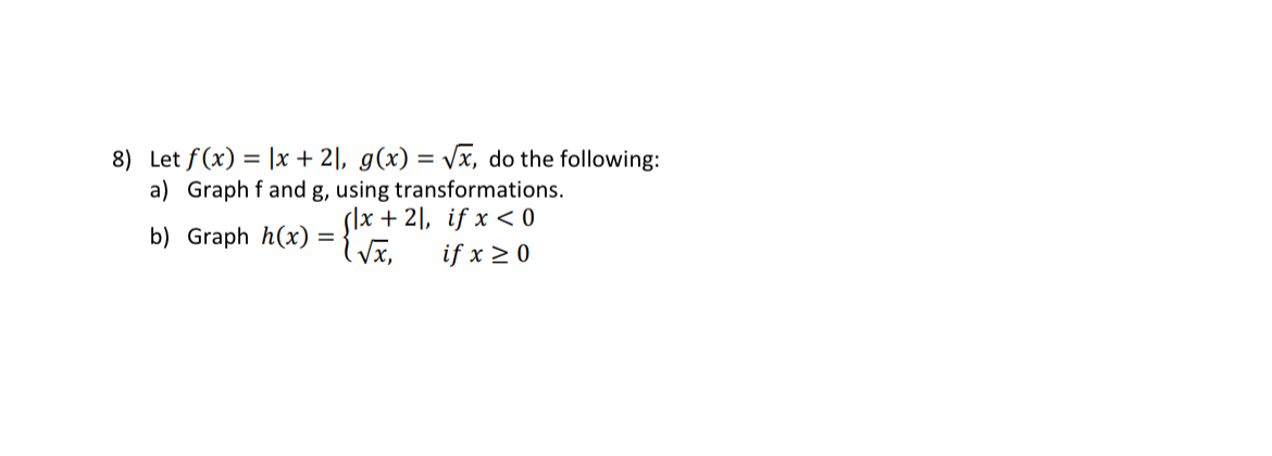 Solved Let f(x)=|x+2|,g(x)=x2, ﻿do the following:a) ﻿Graph f | Chegg.com