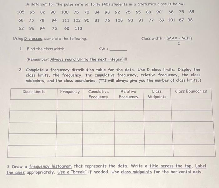 Solved A data set for the pulse rate of forty (40) students | Chegg.com