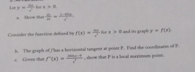 Solved Let y=lnxx4 ﻿for x>0a. ﻿Show that | Chegg.com