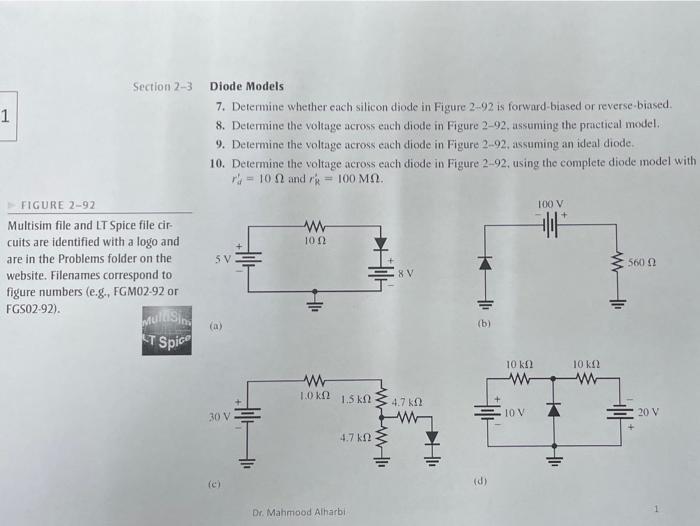 Solved Section 2-3 1 Diode Models 7. Determine whether each | Chegg.com