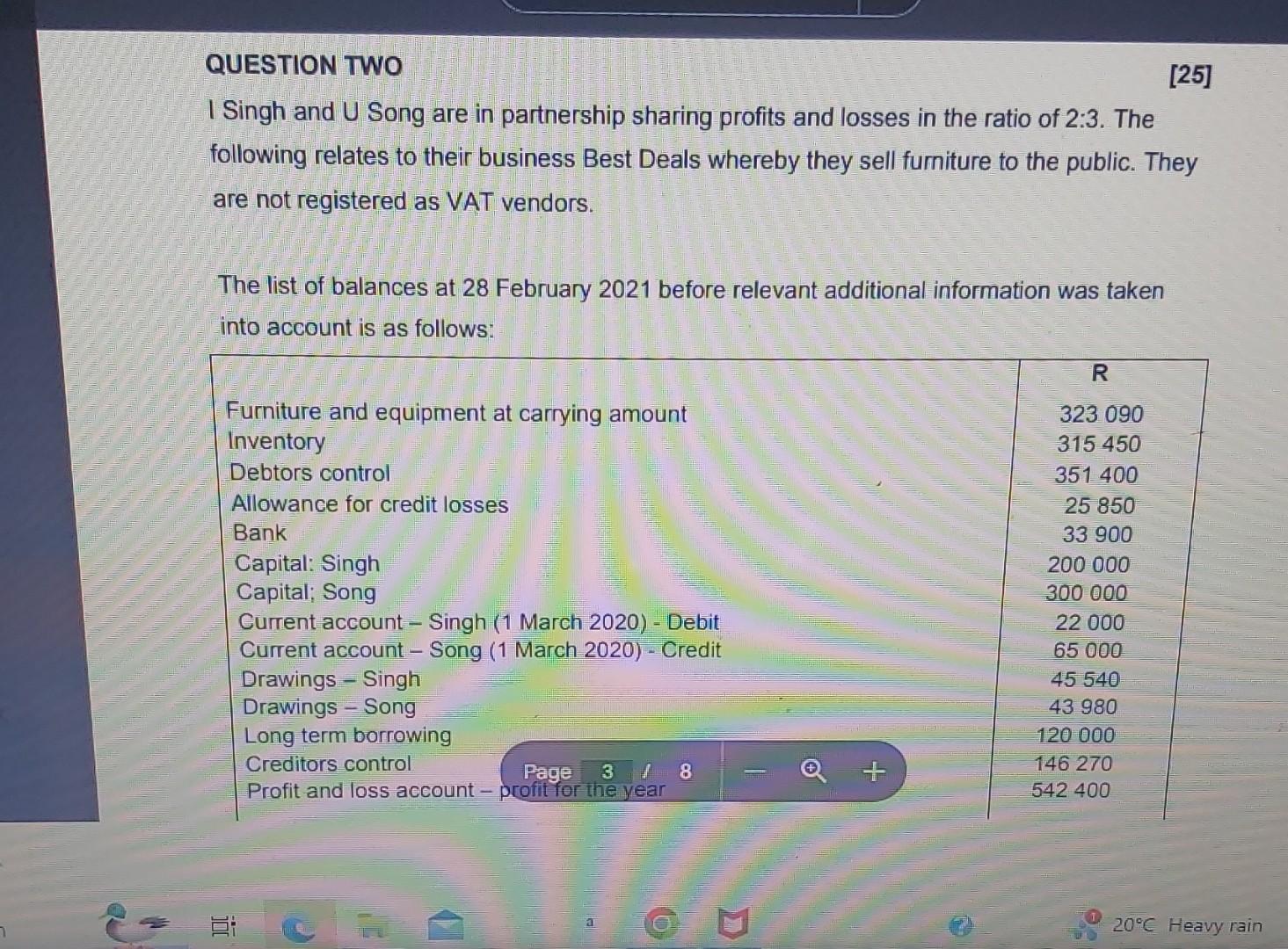Solved QUESTION TWO [25] I Singh and U Song are in | Chegg.com