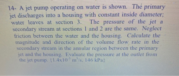 Solved 14. A jet pump operating on water is shown. The | Chegg.com