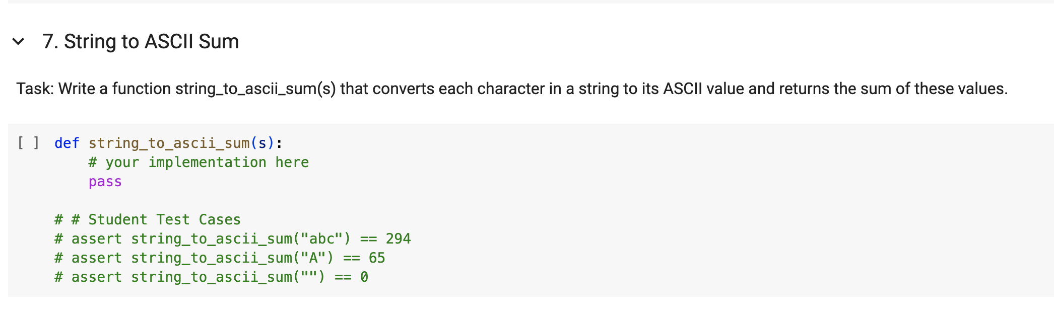 Solved String To Ascii Sumtask Write A Function